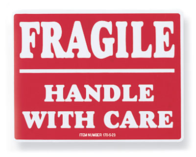 4" x 3" Red International Handling Label - "Fragile-Handle with Care ...